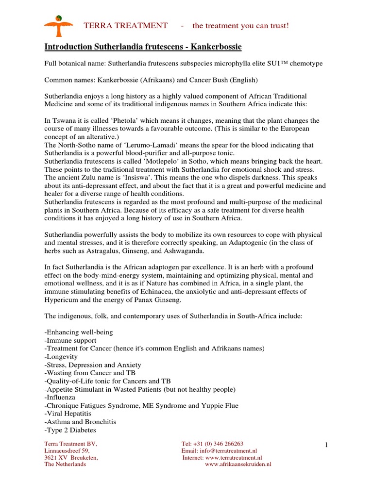 Intro Sutherlandia Kankerbossie | PDF | Herbalism | Urinary Tract Infection