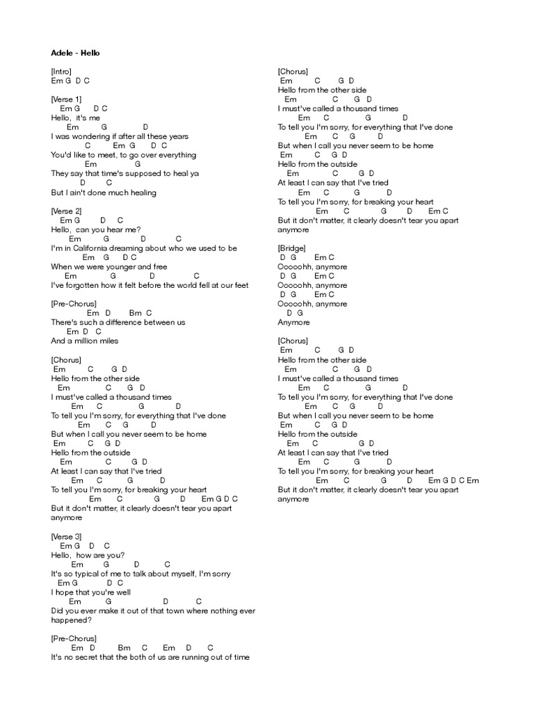 Adele - Hello: A Musical Analysis and Breakdown of the Hit Song | PDF | Song Structure | Songs