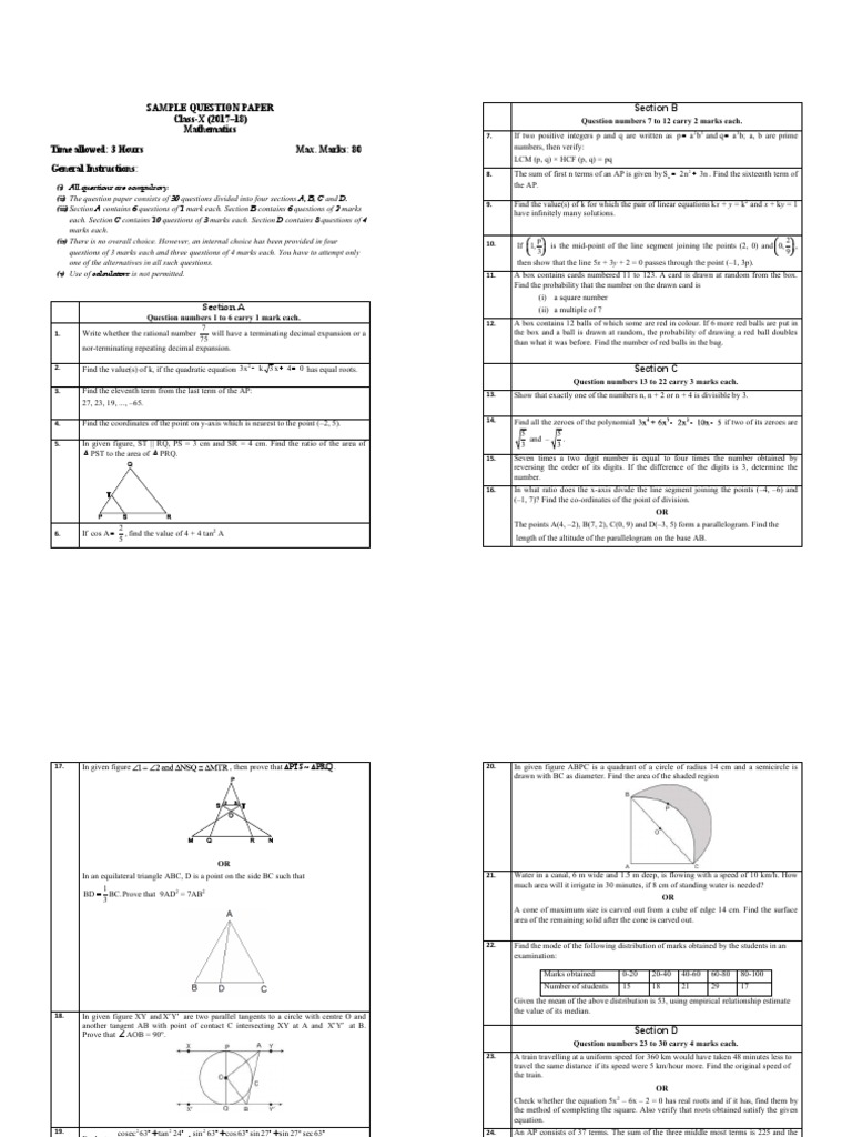 Sample Question Paper Class-X (2017 Mathematics Time Allowed: 3 Hours ...