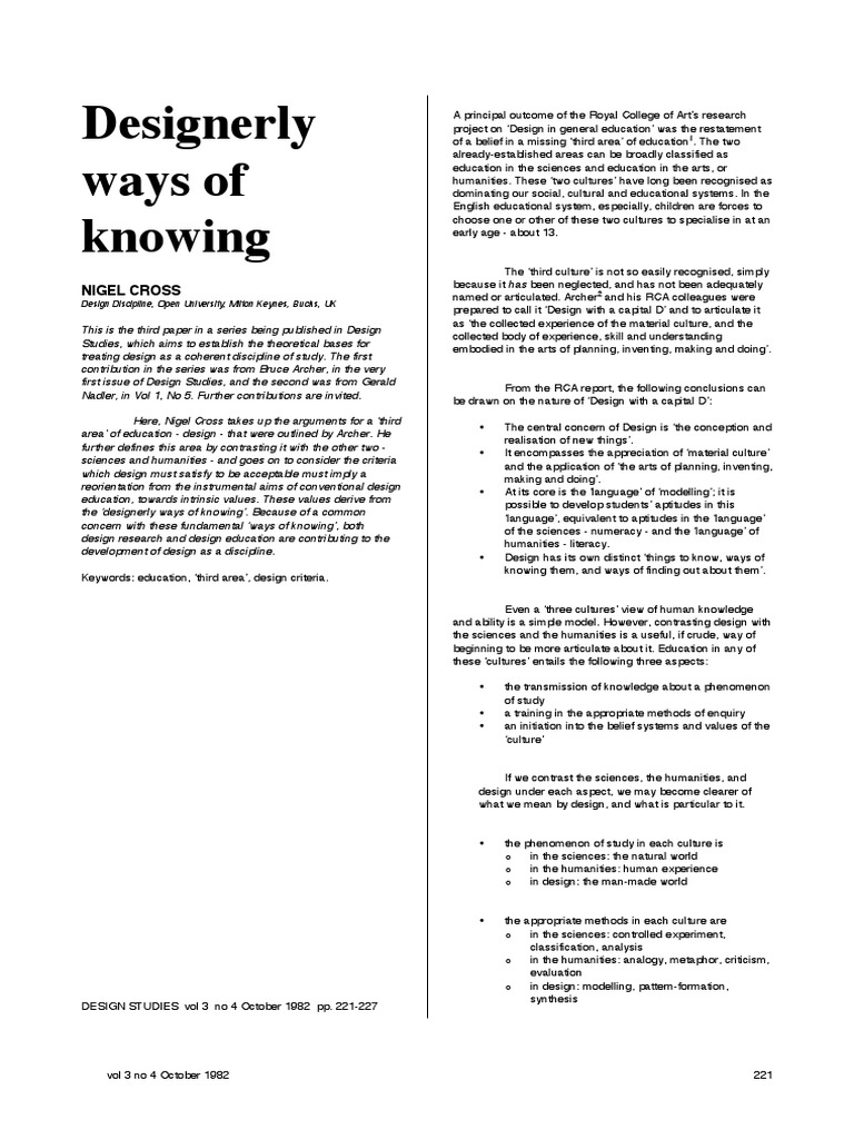 Designerly Ways of Knowing: Nigel Cross | PDF | Design | Reason