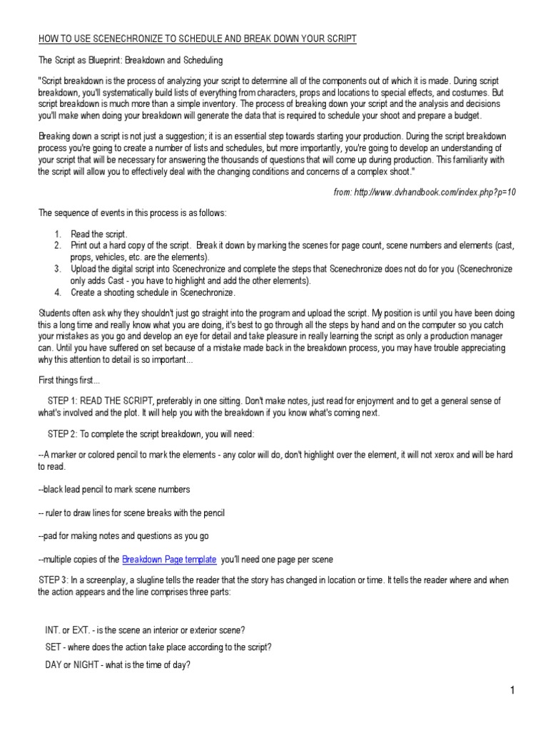 How To Use Scenechronize To Schedule and Break Down Your Script | PDF | Screenplay | Computing ...