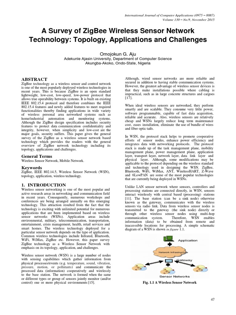 A Survey of Zigbee Wireless Sensor Network Technology: Topology, Applications and Challenges ...