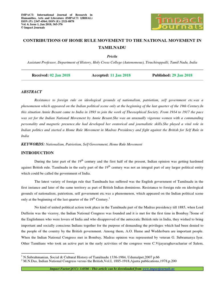 Hum-Contributions of Home Rule Movement To The National Movement | PDF ...