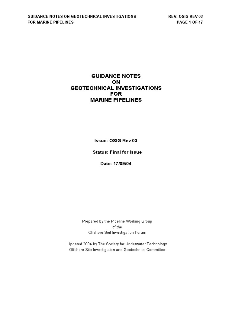 Guidance Notes ON Geotechnical Investigations FOR Marine Pipelines ...
