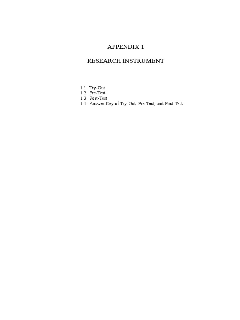 Appendix 1 Research Instrument: 1.1 Try-Out 1.2 Pre-Test 1.3 Post-Test ...