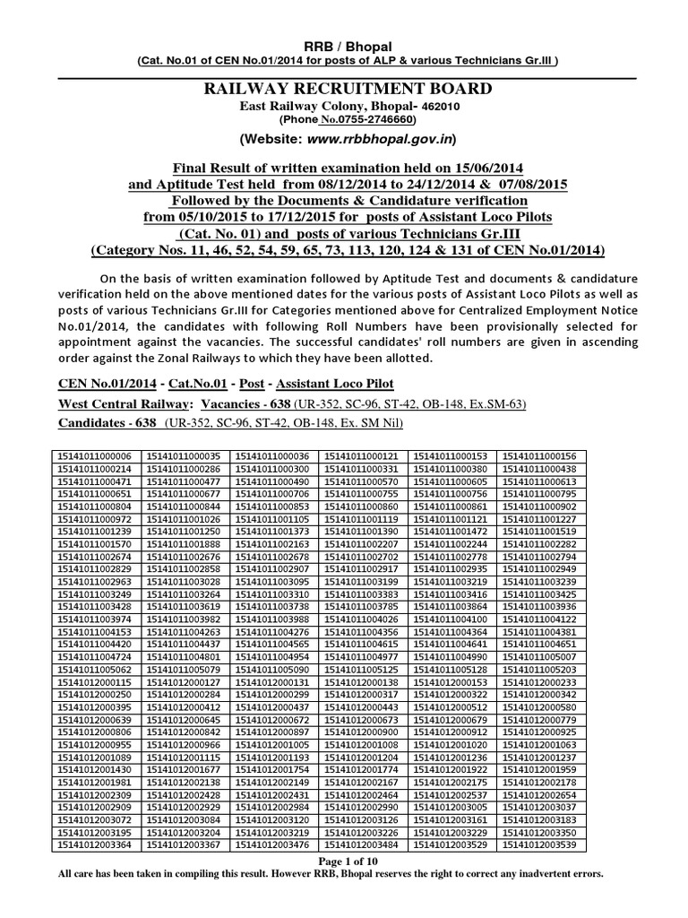 Railway Recruitment Board: RRB / Bhopal | PDF | Business