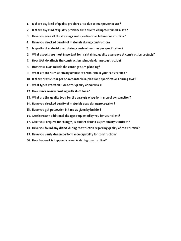 Construction Quality Assurance Questions | PDF | Quality Assurance ...