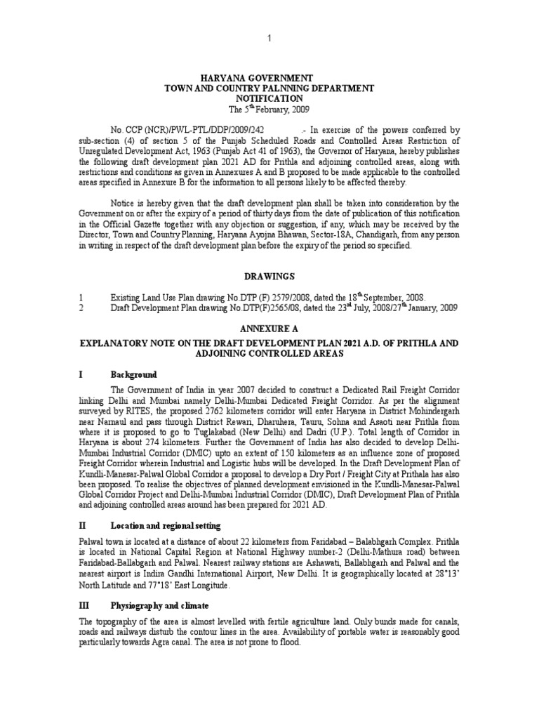 Prithla Development Plan 2021 Notification | PDF | Zoning | Transport