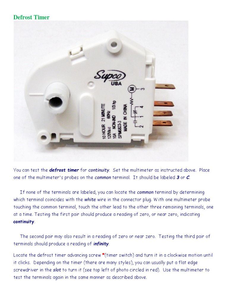 Defrost Timer | PDF | Refrigerator | Electrical Connector