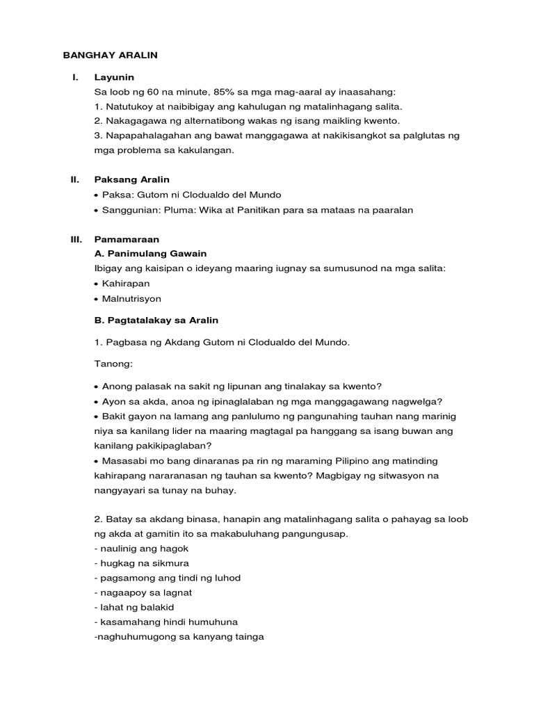 Halimbawa NG Lesson Plan | PDF