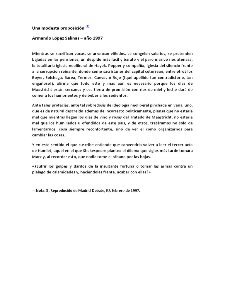 Una Modesta Proposición - Armando López Salinas 1997 | PDF