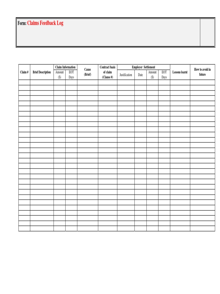 Claims Feedback Log: Form | PDF