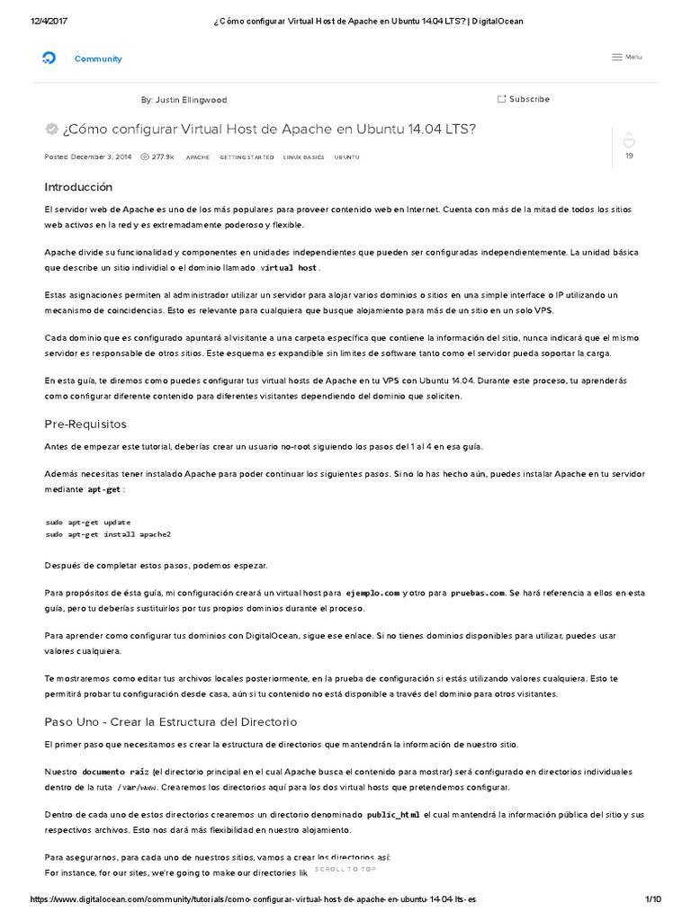 ¿Cómo Configurar Virtual Host de Apache en Ubuntu 14 PDF | PDF | Servidor HTTP Apache | Ubuntu ...