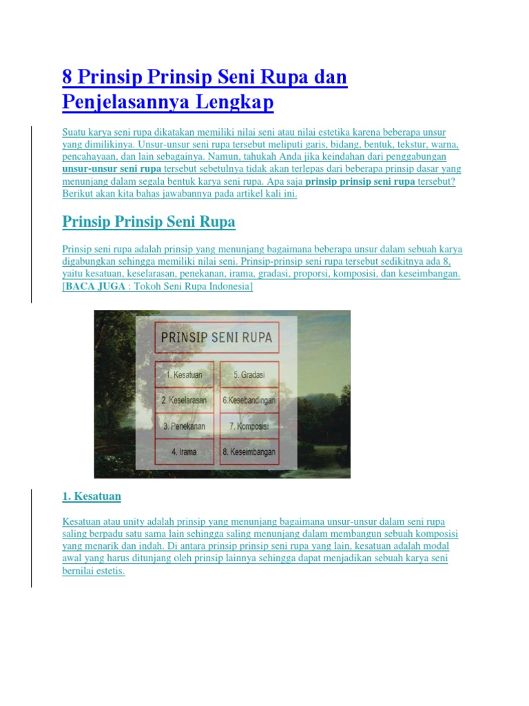 8 Prinsip Prinsip Seni Rupa Dan Penjelasannya Lengkap | PDF | Seni