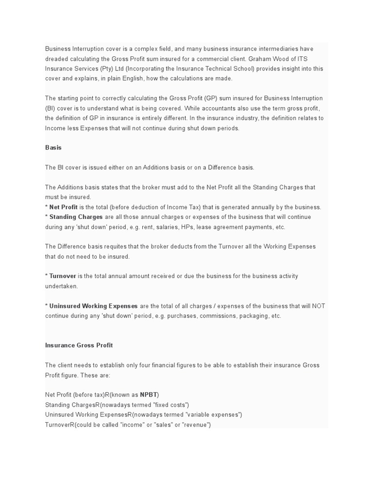 Business Interruption Cover | PDF | Revenue | Insurance