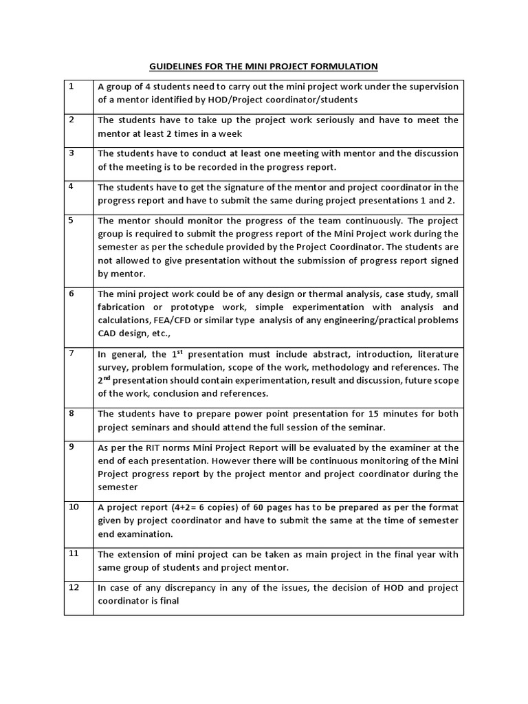 Guide Lines For Mini Project | PDF
