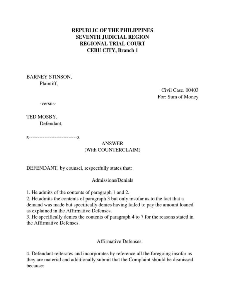 Answer With Counterclaim | PDF | Lawsuit | Judiciaries