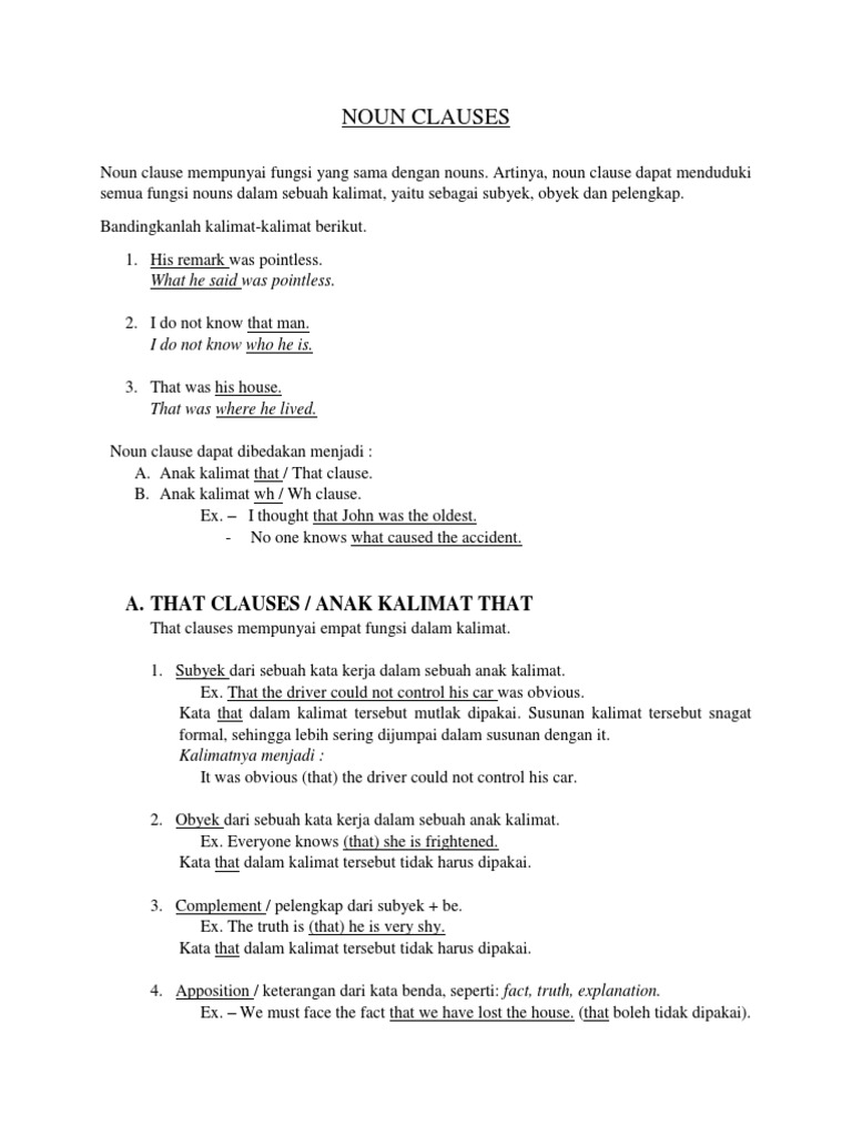 Contoh dan Fungsi Noun Clauses | PDF | Klausa