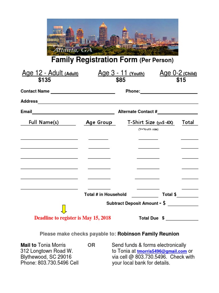 family reunion registration form-atl 2018 1 | Credit Card | Service ...