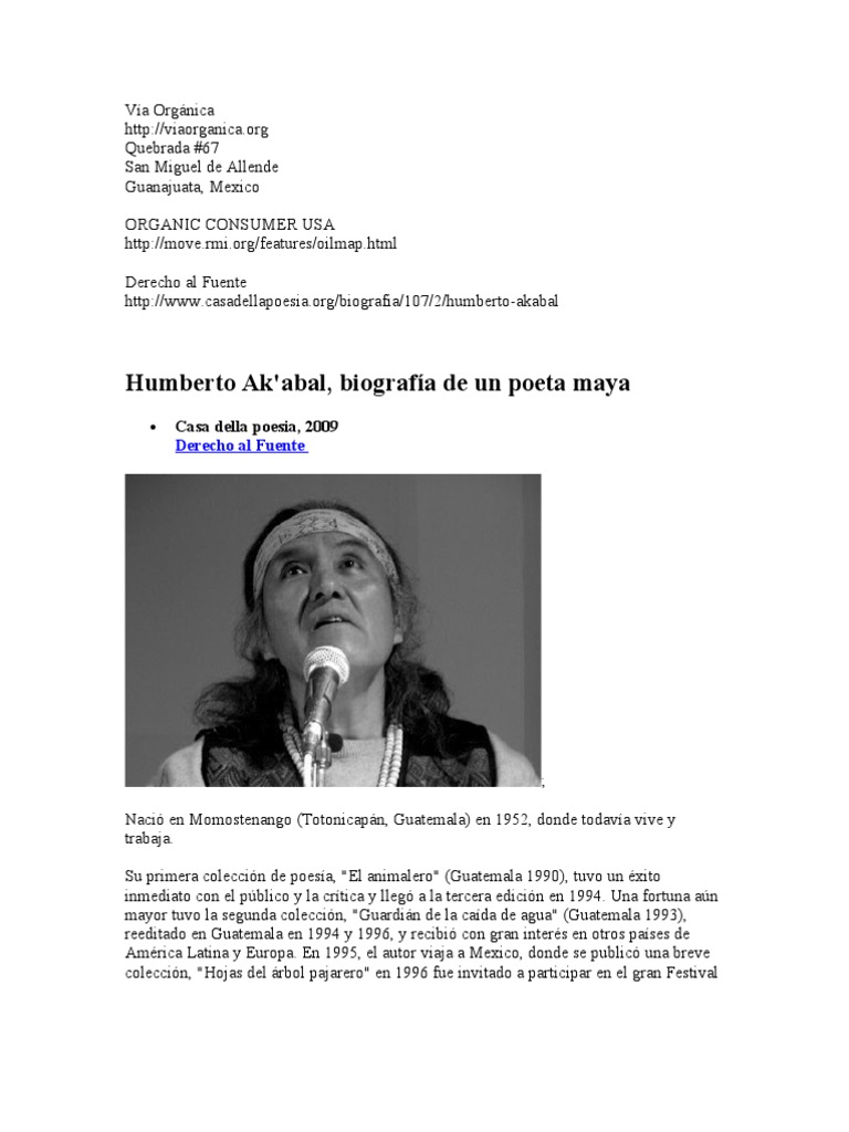 Biografía de Humberto Ak'abal | PDF | Guatemala | Poesía