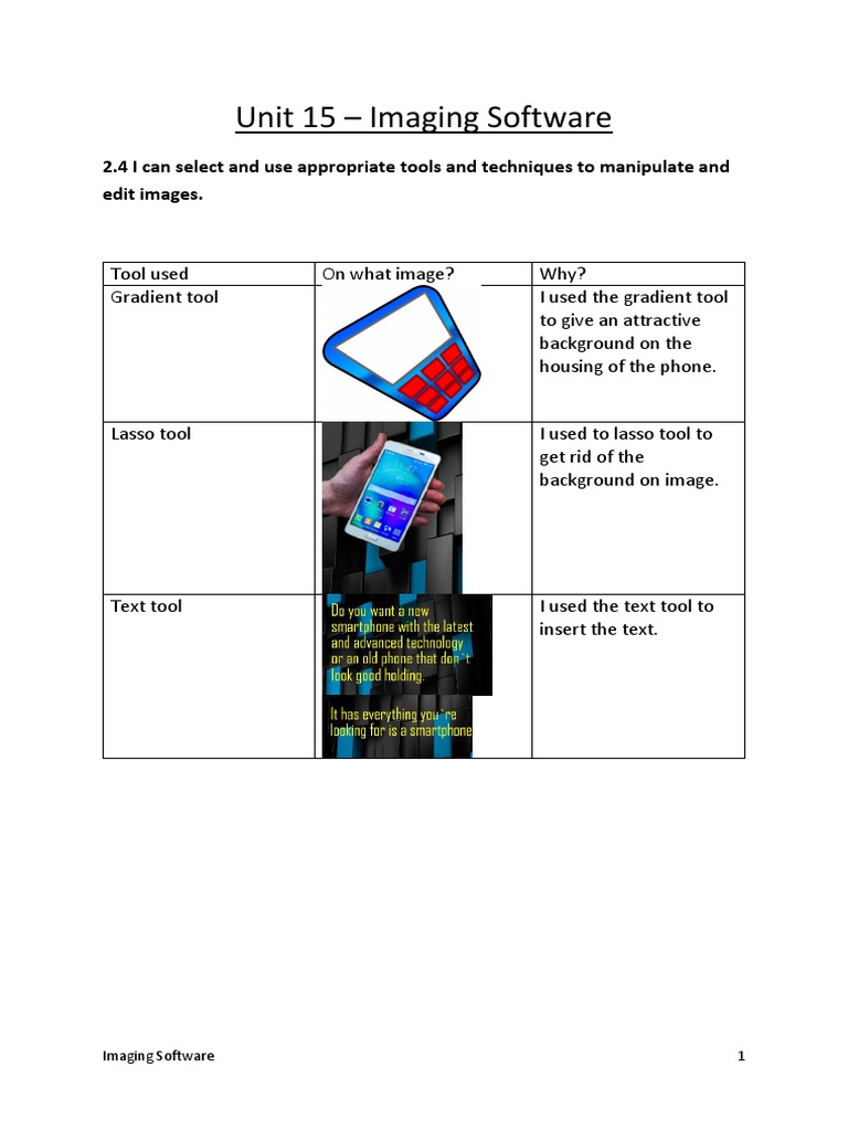 Unit 15 - Imaging Software: 2.4 I Can Select and Use Appropriate Tools ...