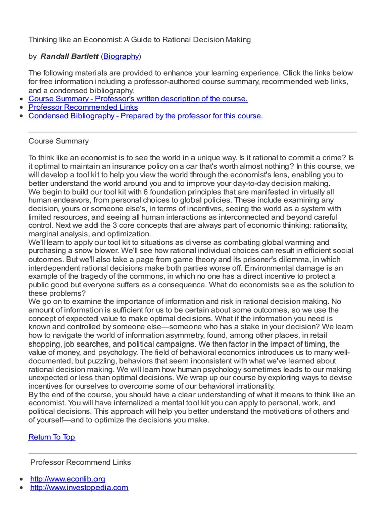 Rational Decision Making Guide | PDF | Economics | Decision Making