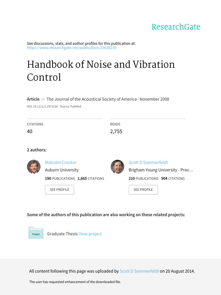 Handbook of Noise and Vibration Control: The Journal of The Acoustical ...