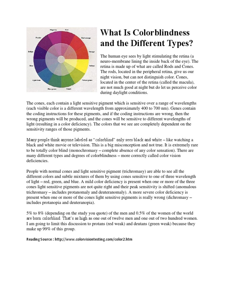 What Is Colorblindness and The Different Types? | PDF | Color ...