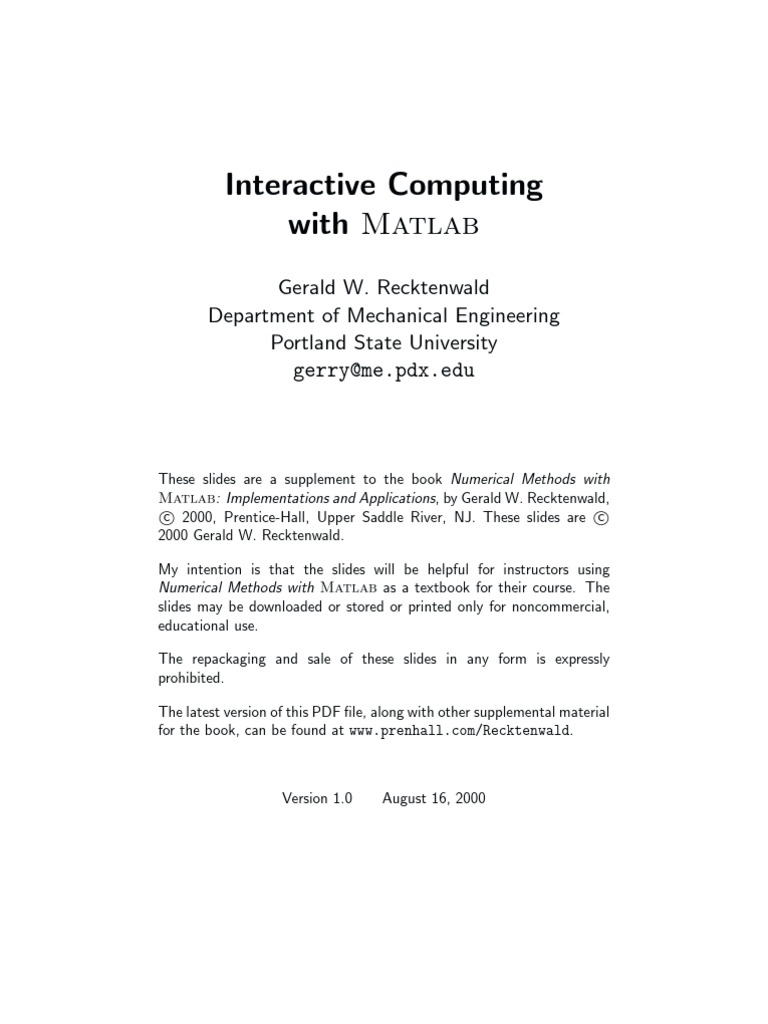 Recktenwald - Interactive Computing With MATLAB | Download Free PDF | Matlab | Matrix (Mathematics)