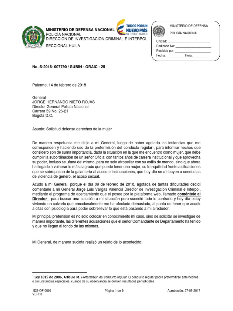 CA So Del Coronel Oscar Pinzon | PDF | Policía | Mujer