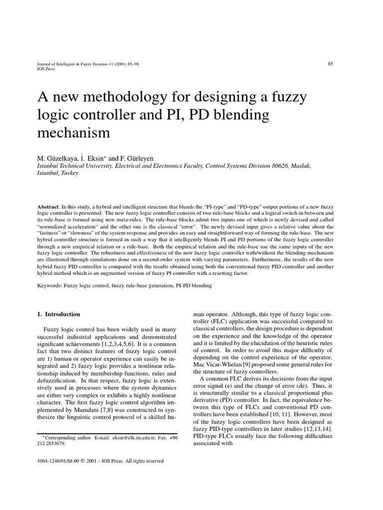 A New Methodology For Designing A Fuzzy Logic Controller and PI, PD Blending Mechanism | PDF ...