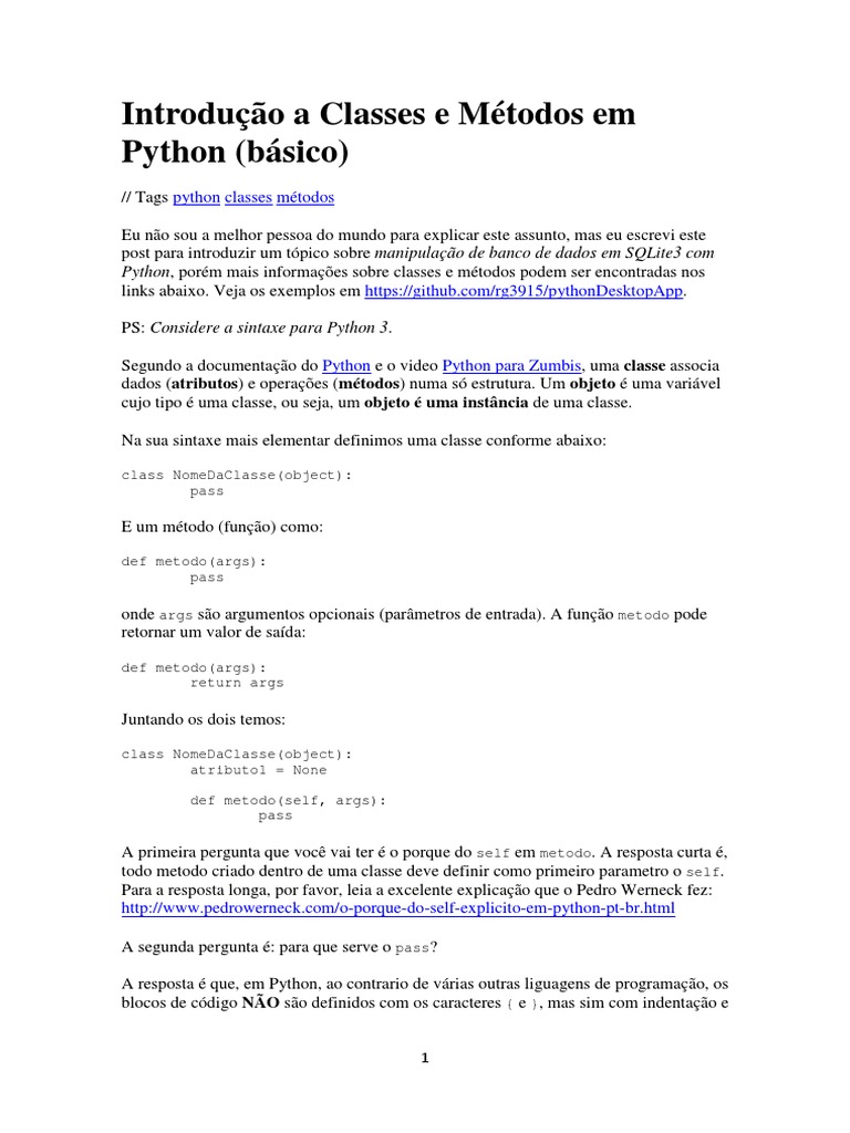 Introdução A Classes e Métodos em Python | PDF | Python (linguagem de ...