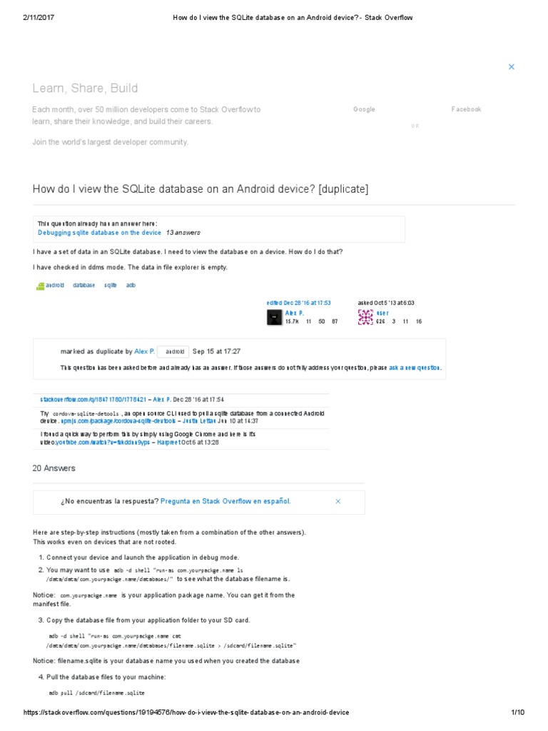 How Do I View The Sqlite Database On An Android Device Stack Overflow Pdf Computer File