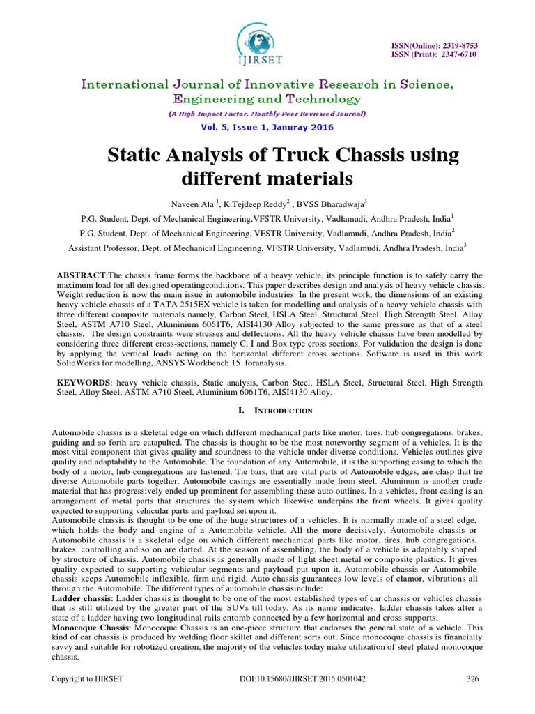 Static Analysis of Truck Chassis Using Different Materials | PDF ...