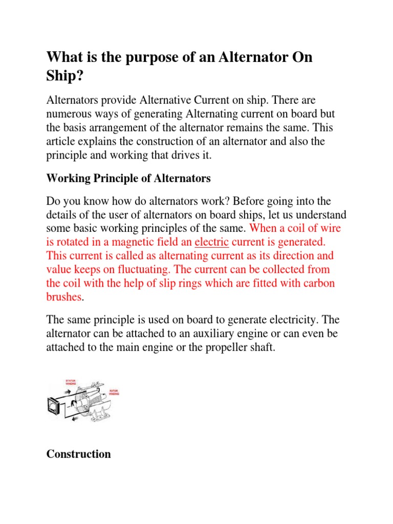 What Is The Purpose of An Alternator On Ship | PDF | Electrical ...