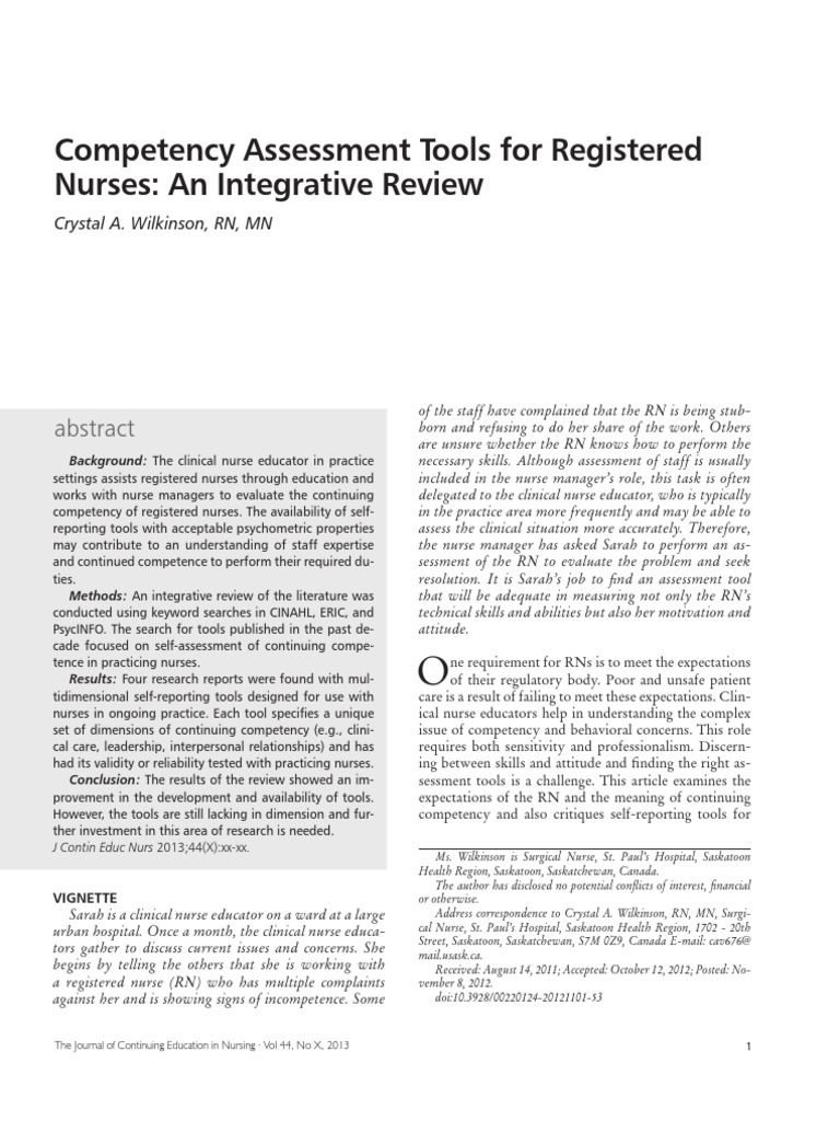 Competency Assessment Tools For Registered Nurses: An Integrative ...