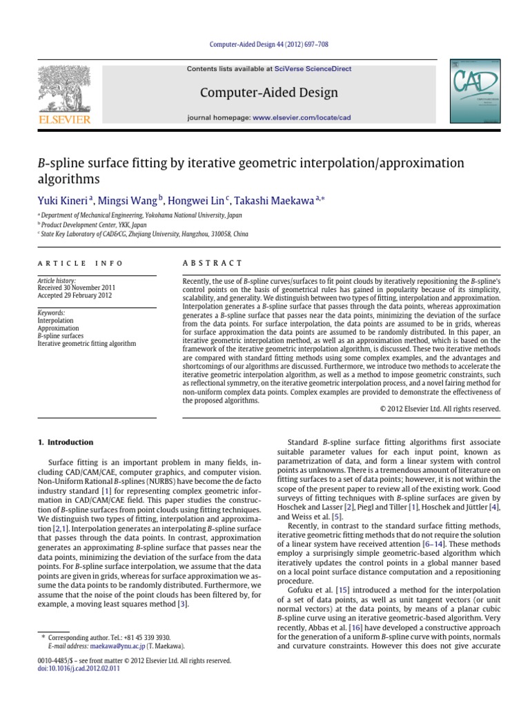 B Spline Surface Fitting By Iterative Geometric Interpolation Approximation Algorithms Pdf