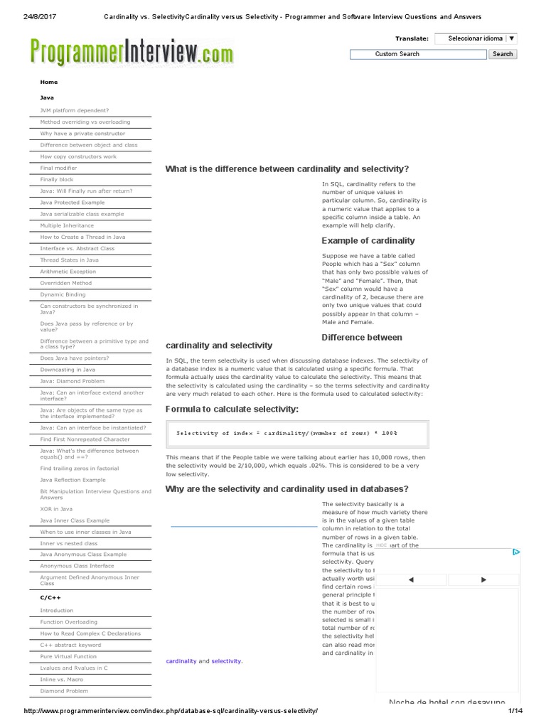 Cardinality and Selectivity | PDF | C++ | Java Script