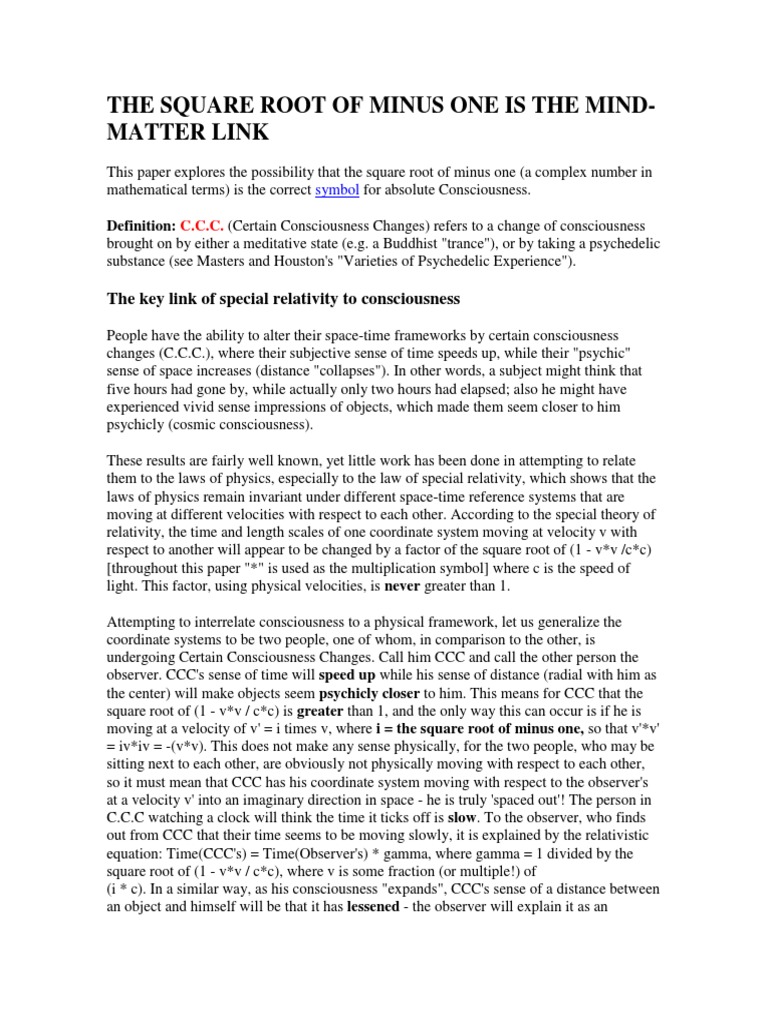 The Square Root of Minus One is the Mind | Special Relativity ...