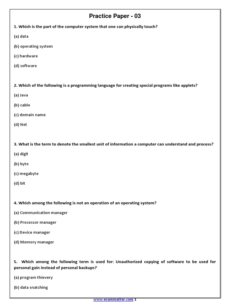 Practice Paper - 03 Computer Fundamentals | PDF | Operating System | Graphical User Interfaces