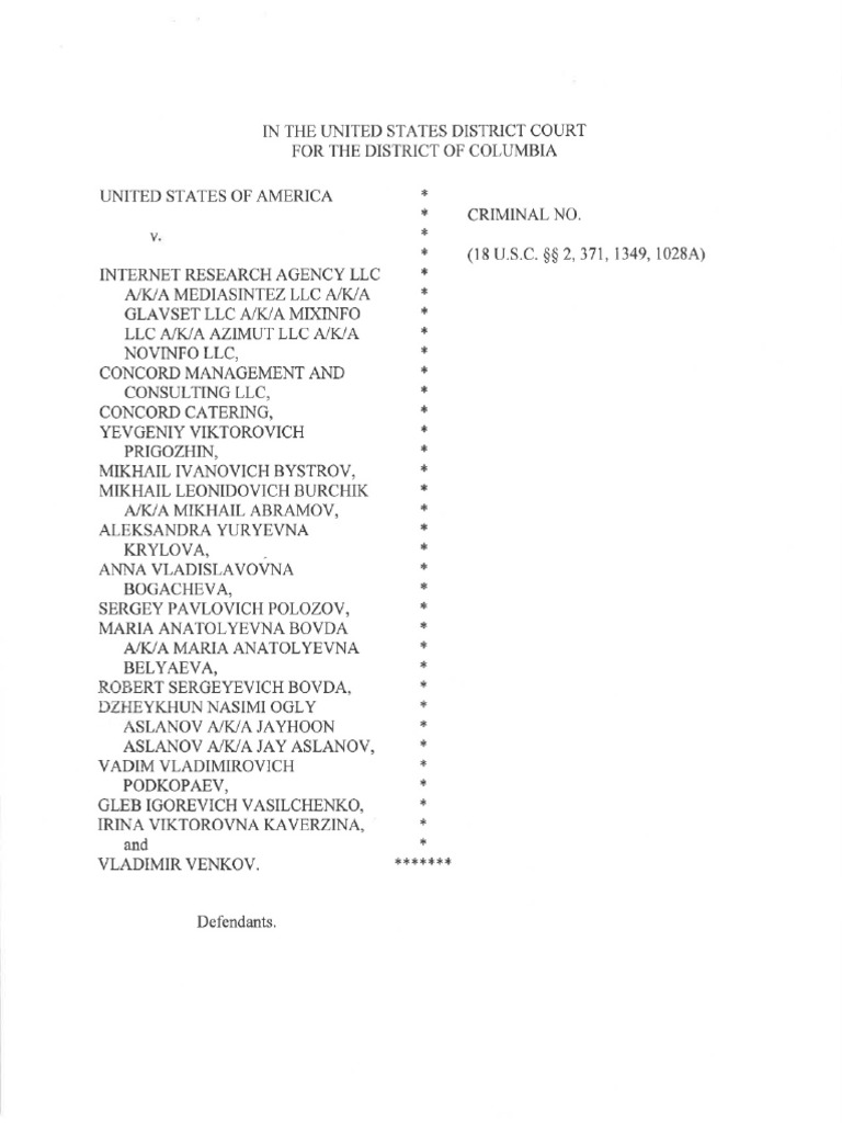 Internet Research Agency Indictment | PDF