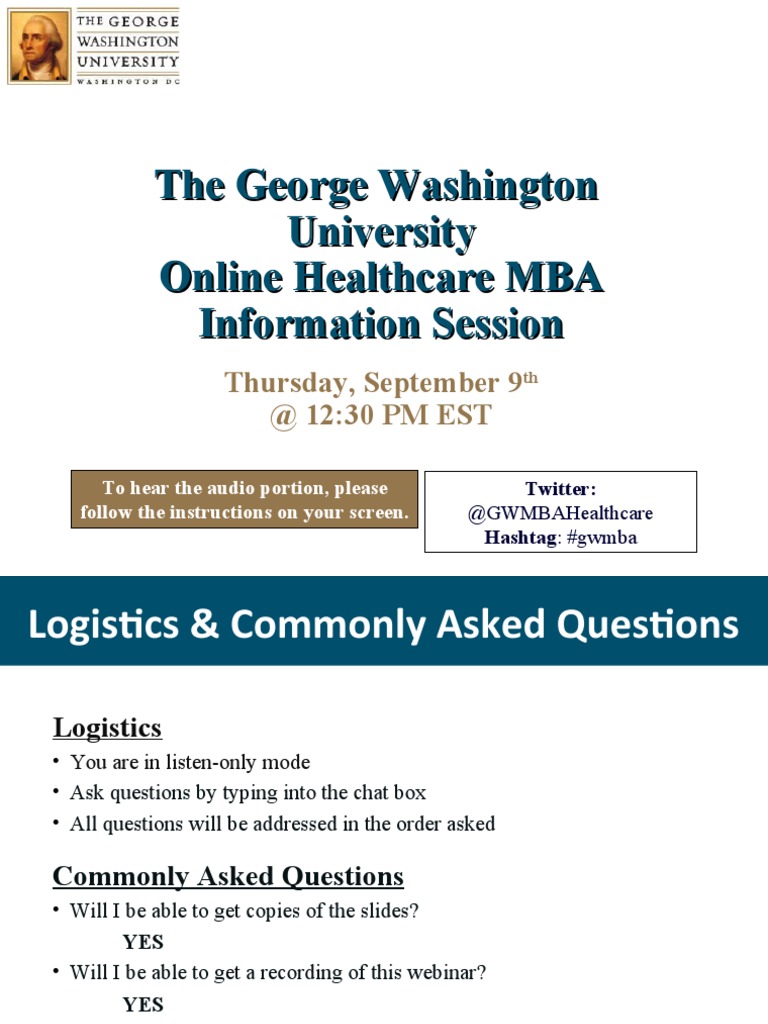 GW Online Healthcare MBA Sept 9th Information Session | PDF | Master Of ...