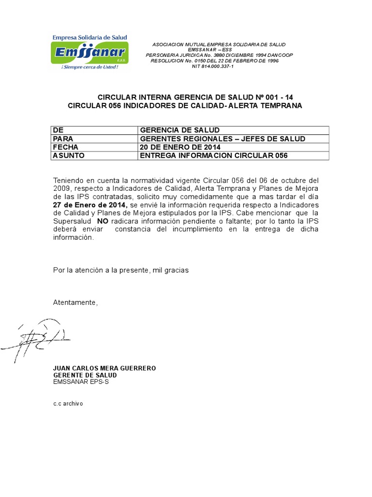 Circular Interna Circular 056 Ene-14 | PDF