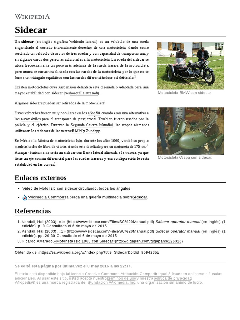 Sidecar | PDF | Vehículos de ruedas | Transporte