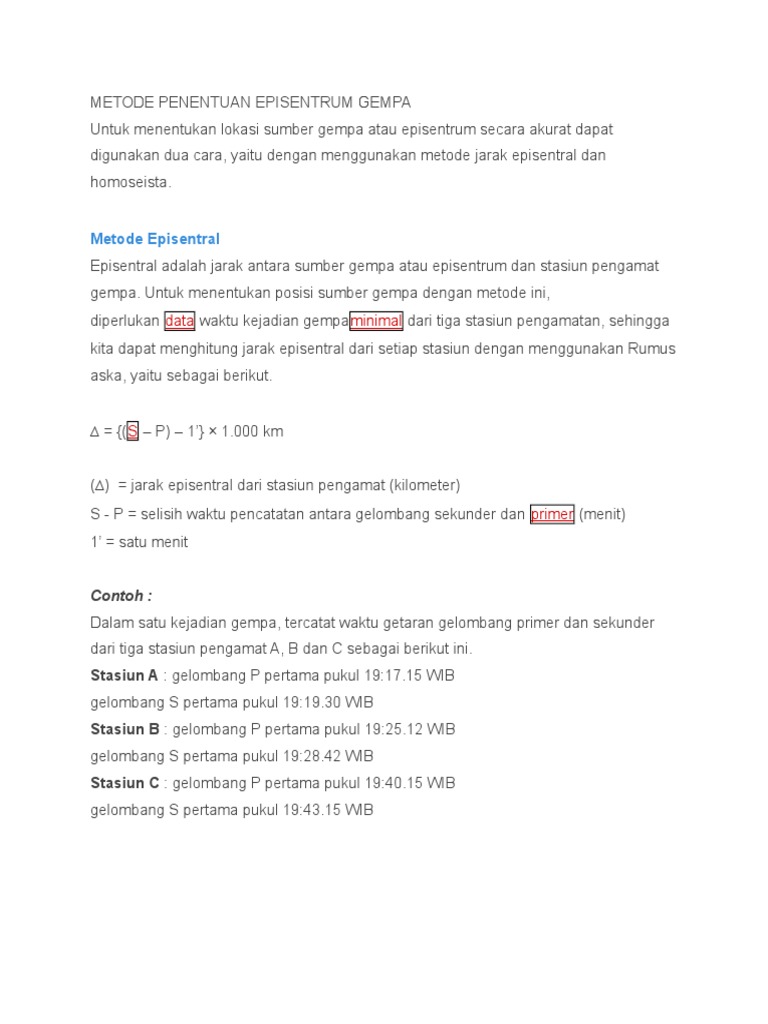 Metode Penentuan Episentrum Gempa | PDF