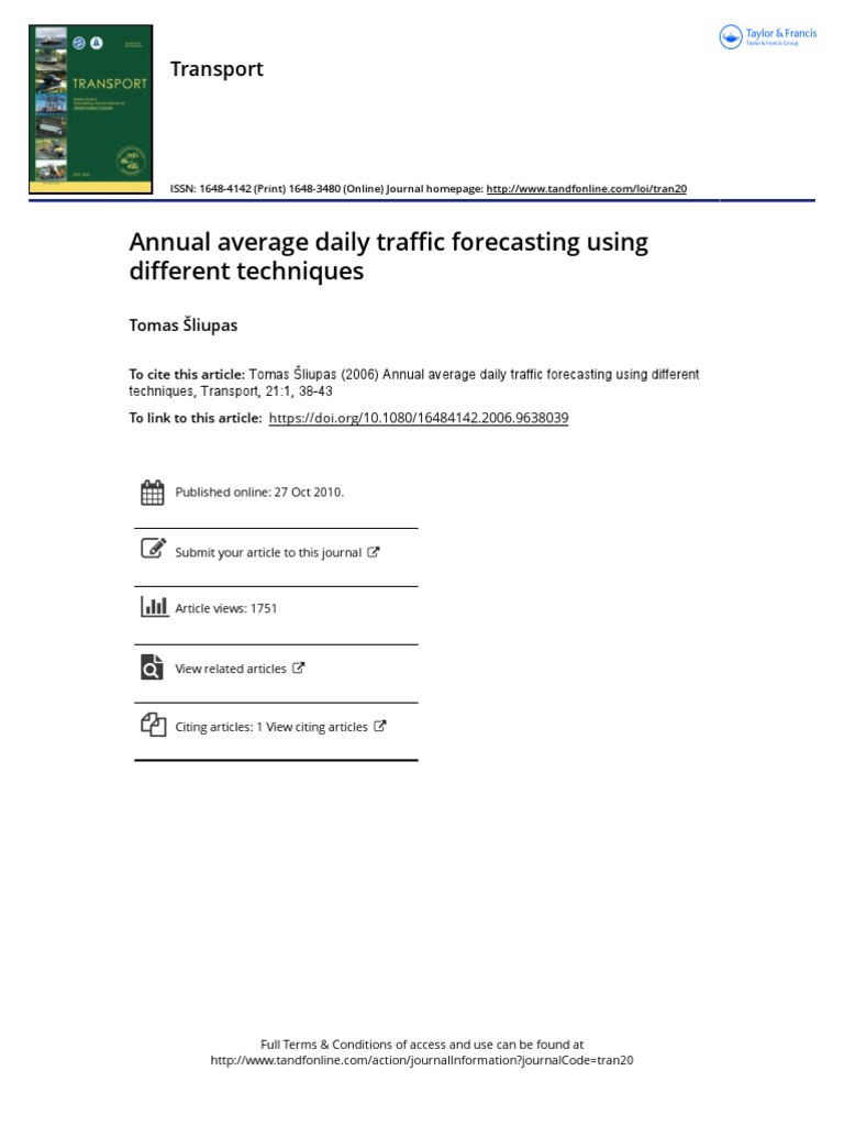 Annual Average Daily Traffic Forecasting Using Different Techniques