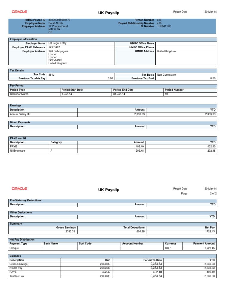 Oracle Payslip.pdf | Payroll | Services (Economics)