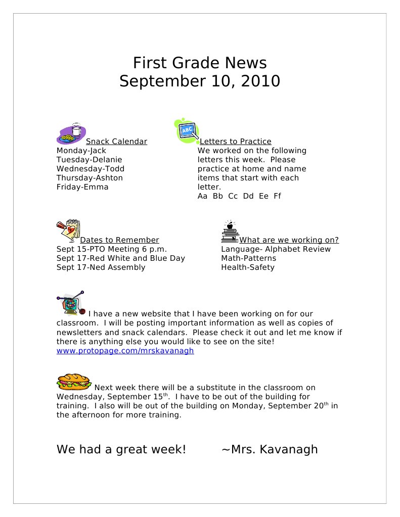 First Grade News September 10, 2010: We Had A Great Week! Mrs. Kavanagh ...