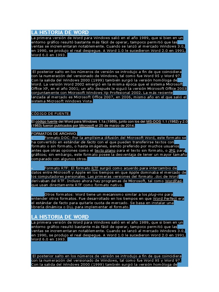 La Historia de Word | PDF | Microsoft Word | Introducciones de productos