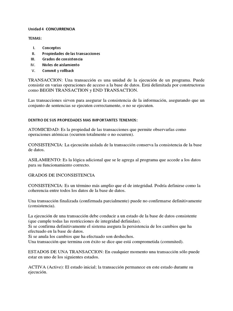 Unidad 4 Concurrencia | PDF | Datos | Gestión de datos